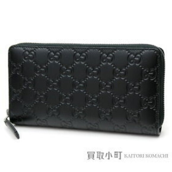 Gucci | Bags | Gucci Avel Signature Leather Zip Wallet Black Gg ...